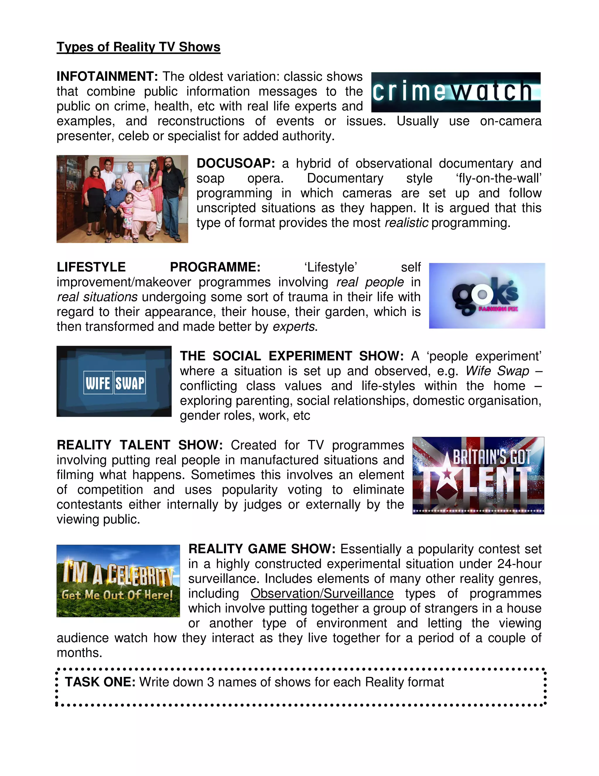 Reality tv revision | PDF