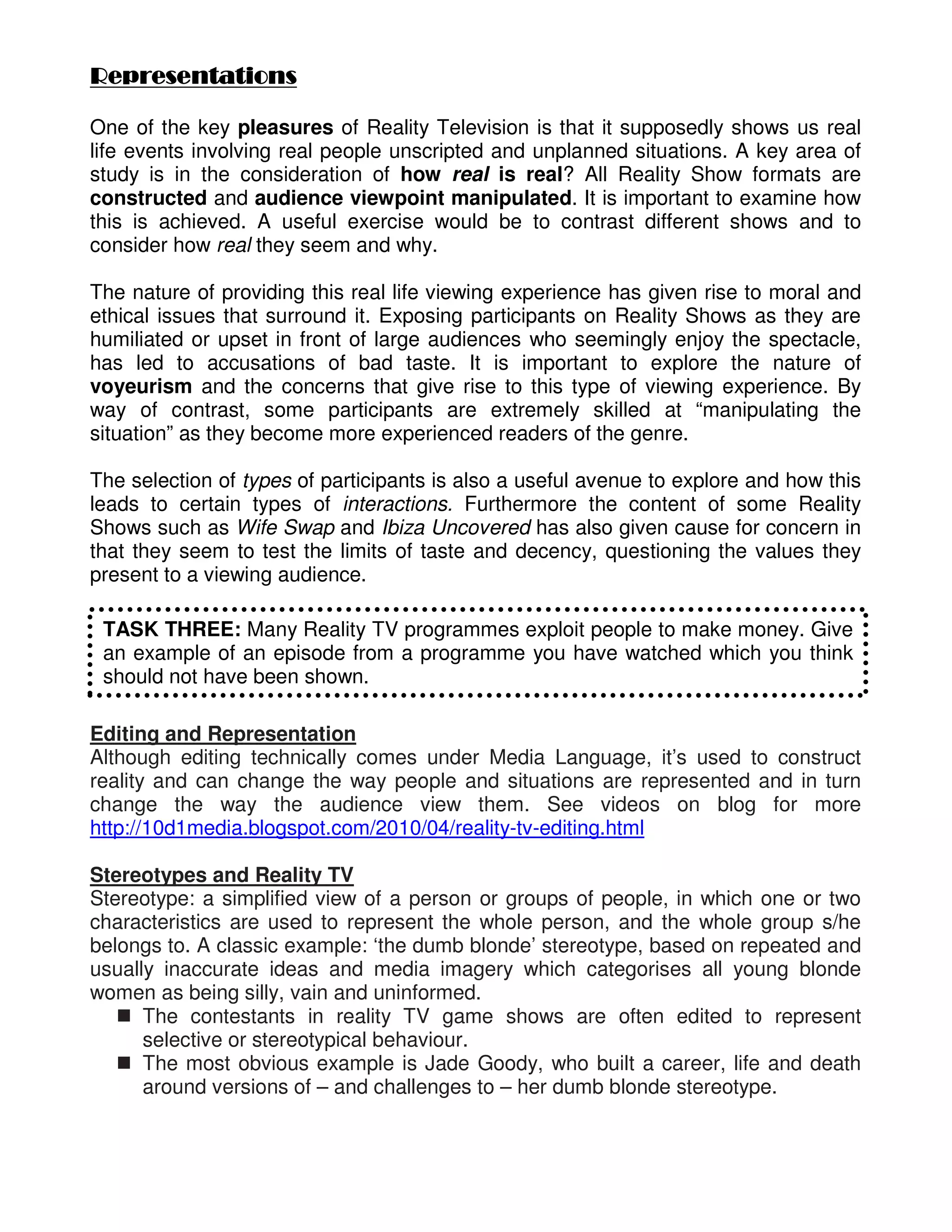 Reality tv revision | PDF