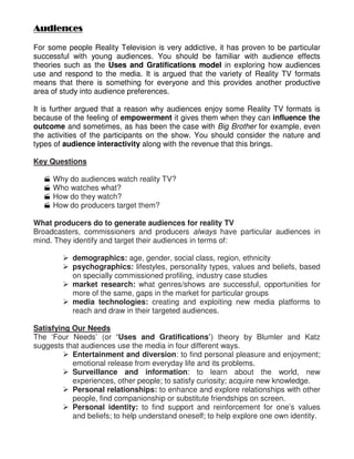 Reality tv revision | PDF