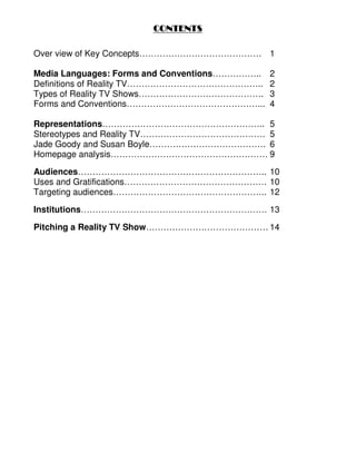 Reality tv revision | PDF