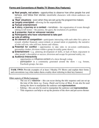 Reality tv revision | PDF