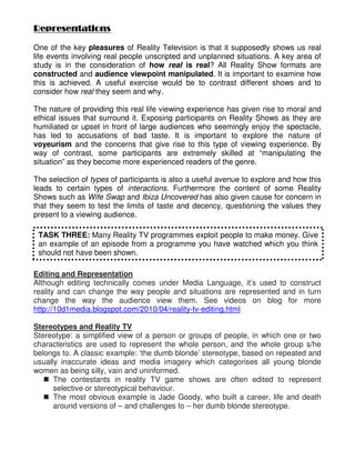 Reality tv revision | PDF