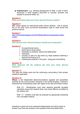Reality TV revision challenge: answers | DOC