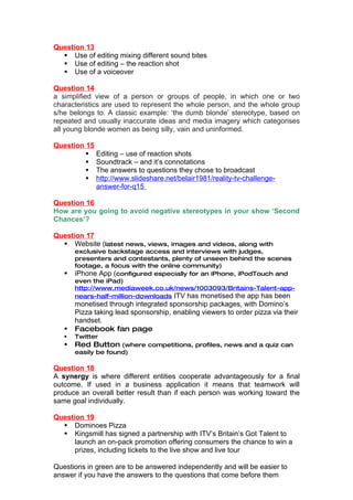 Reality TV revision challenge: answers | PDF
