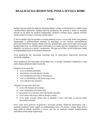 Realizacija redovnog posla izvoza robe spoljnotrgovinsko poslovanje | DOC