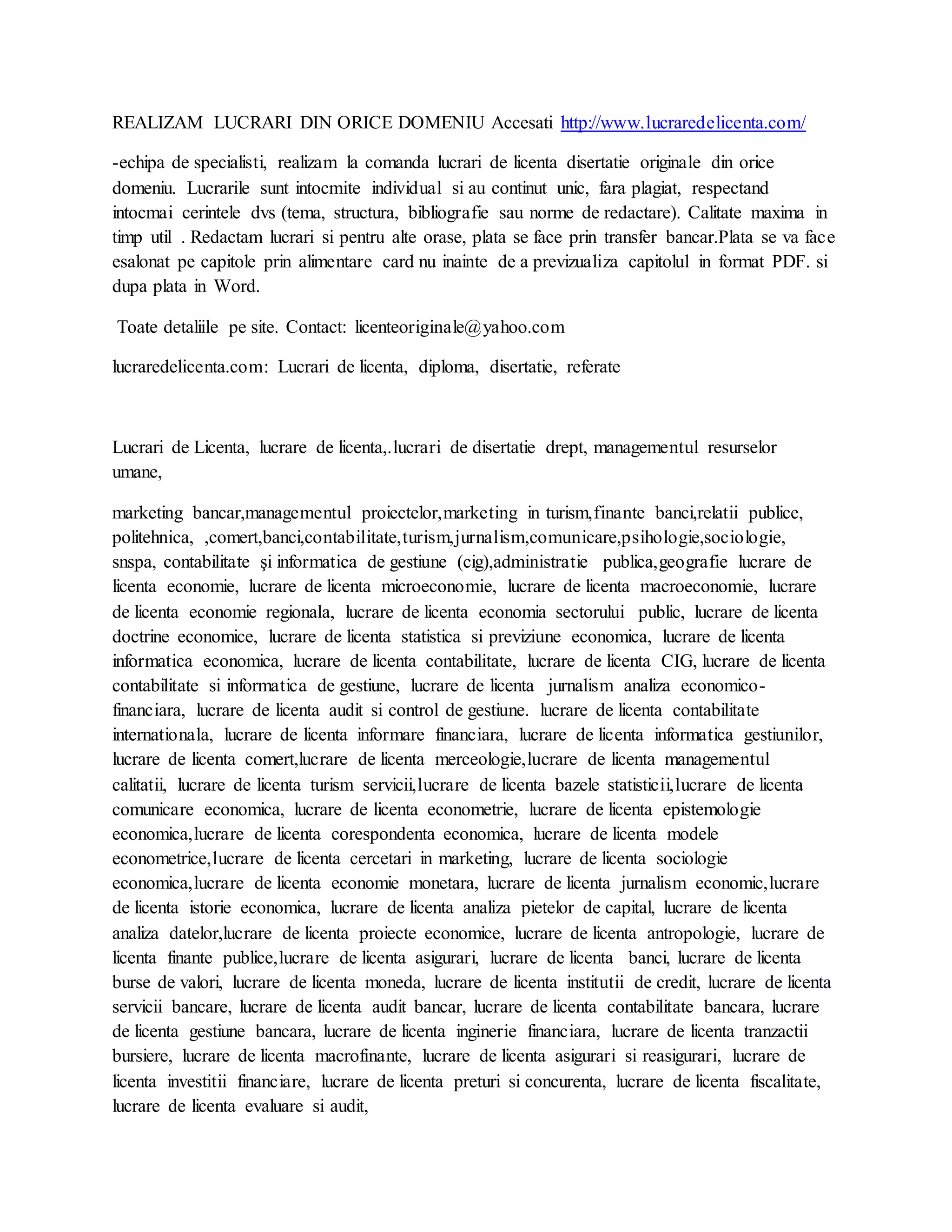 Realizam la comanda lucrari de licenta disertatie originale | DOCX