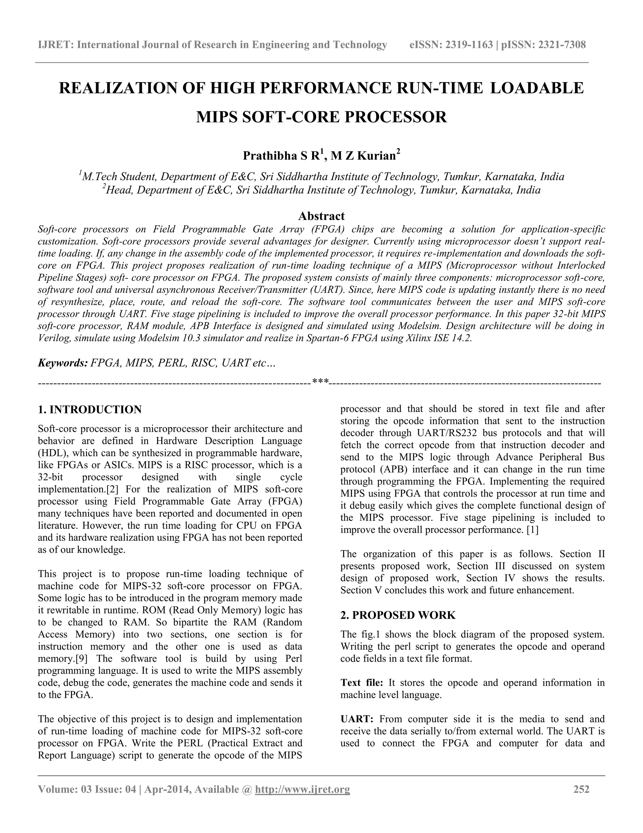 Realization of high performance run time loadable mips soft-core processor | PDF
