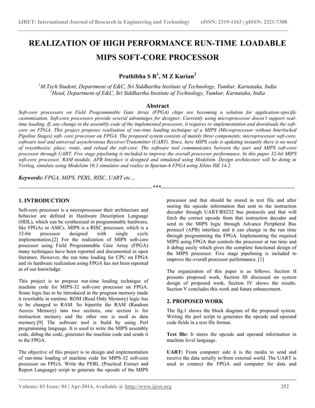 Realization Of High Performance Run Time Loadable Mips Soft Core Processor Pdf