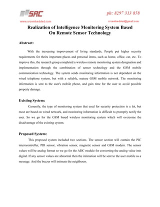 Realization of intelligence monitoring system based on remote sensor ...