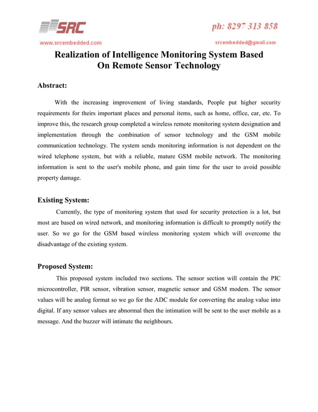 Realization of intelligence monitoring system based on remote sensor ...