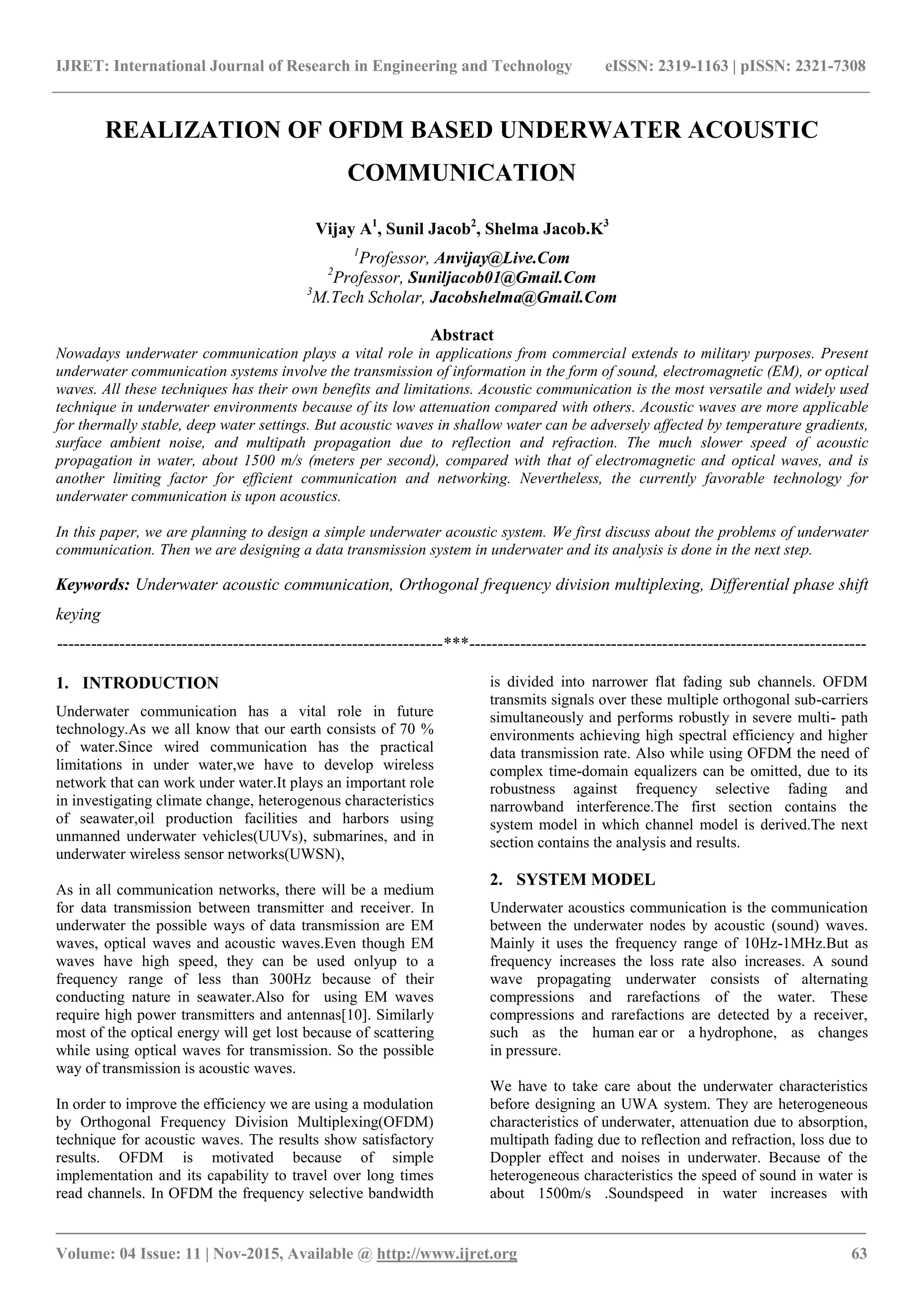 Realization Of Ofdm Based Underwater Acoustic Communication Pdf