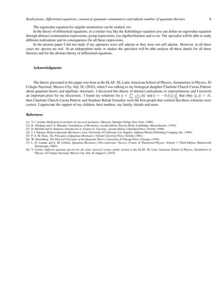 Realizations, Differential Equations, Canonical Quantum Commutators And ...