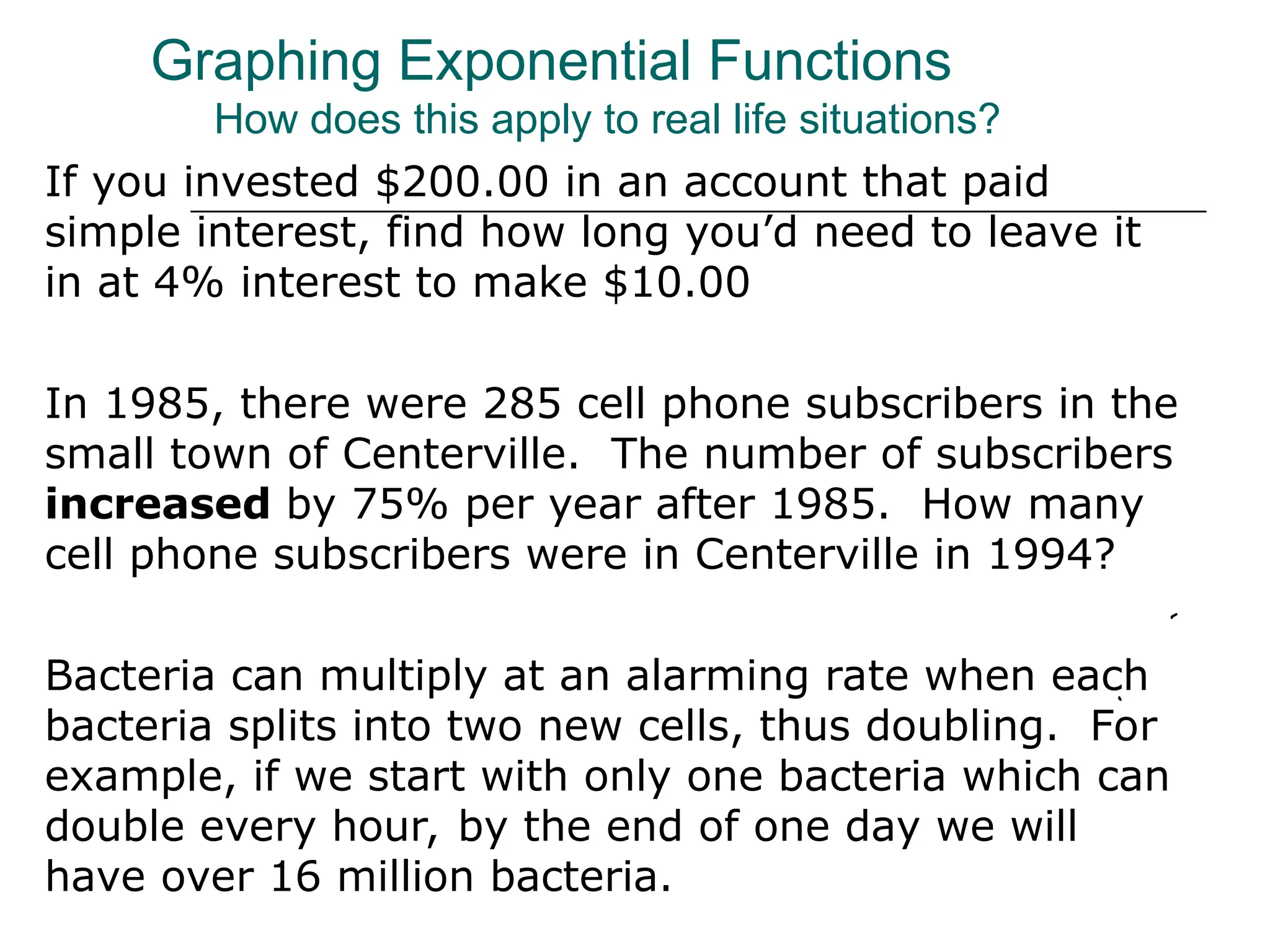 REPRESENTING real life exponential functions.ppt