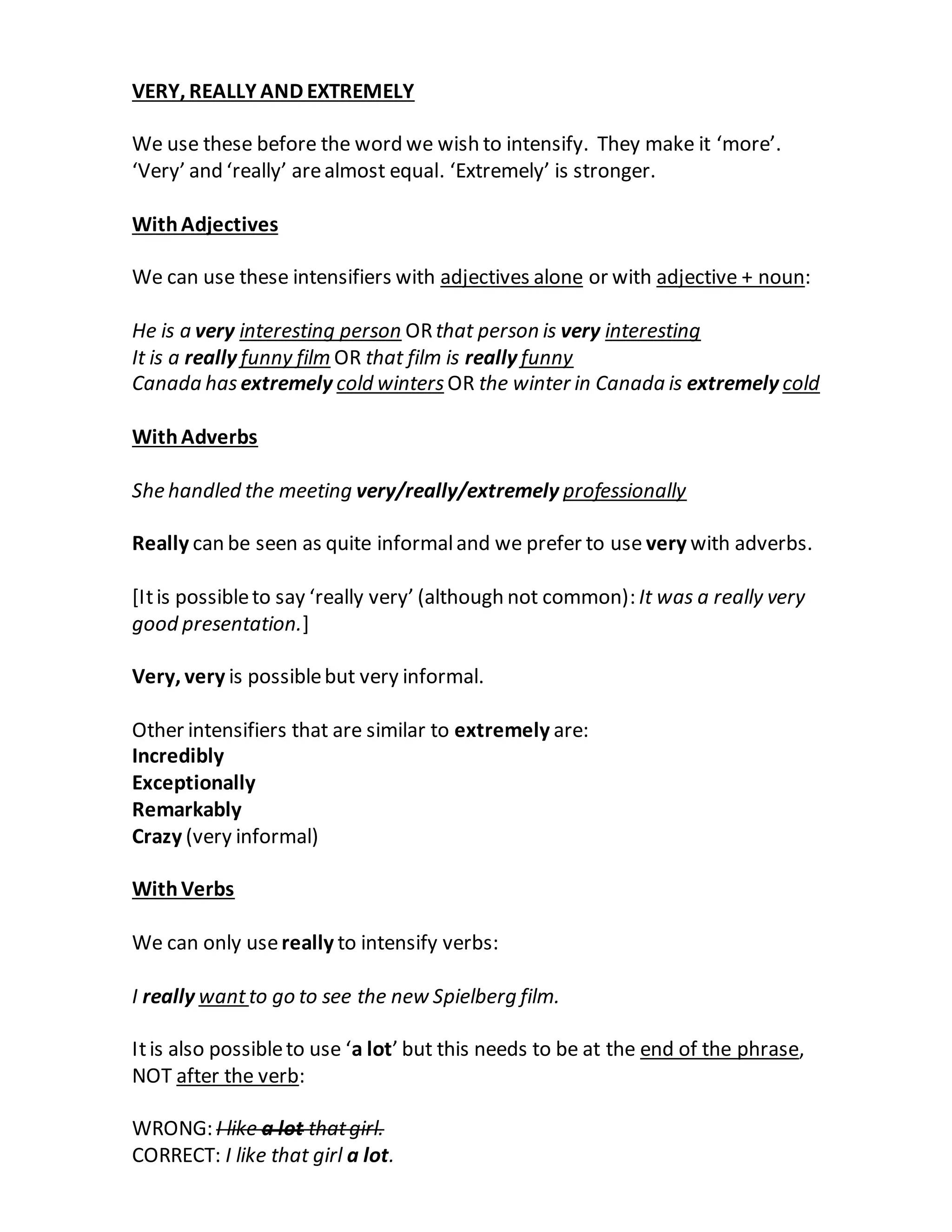 Intensifiers: Really, Very, Extremely | DOCX