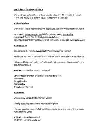 Intensifiers: Really, Very, Extremely | PDF