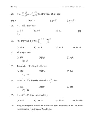 CBSE - Grade 10 - Mathematics - Real Numbers - Multiple Choice ...