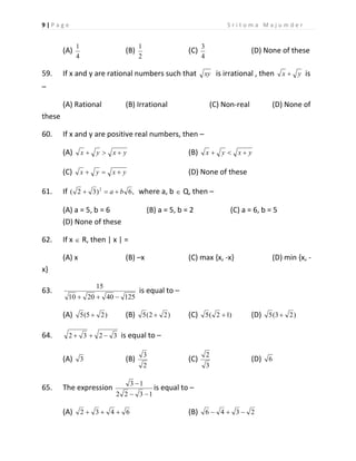 CBSE - Grade 10 - Mathematics - Real Numbers - Multiple Choice ...