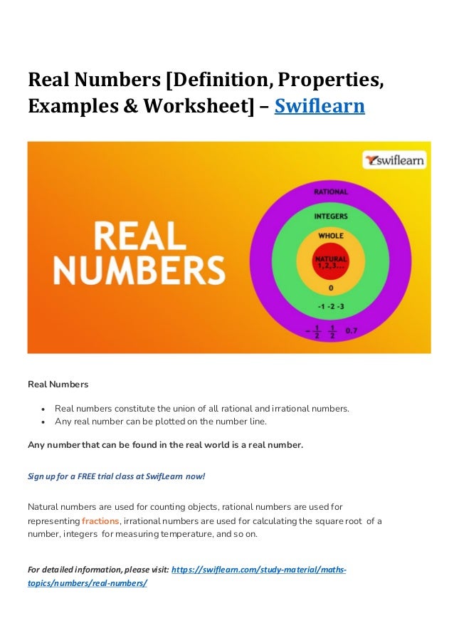 Real Numbers definition Properties Examples Worksheet Swiflearn Real Numbers definition Properties Examples Worksheet Swiflearn