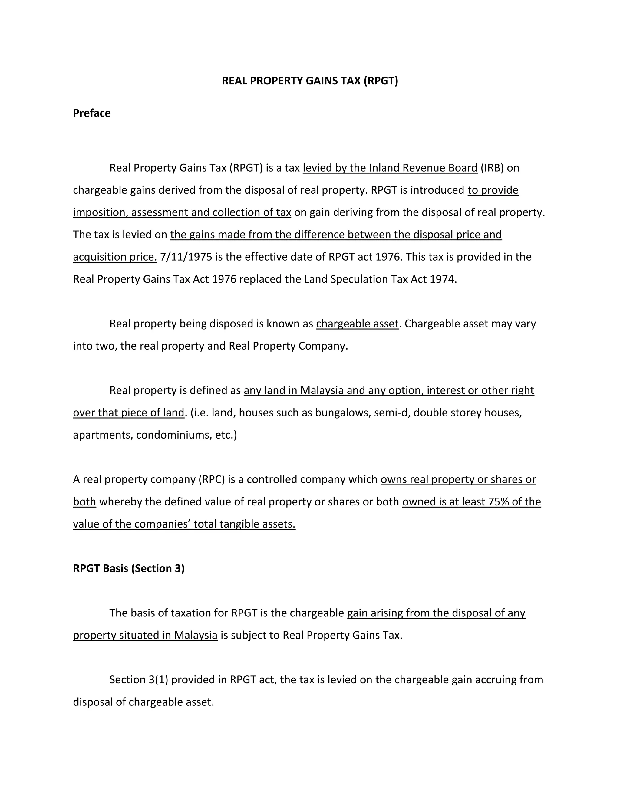 Real Property Gains Tax (RPGT) | DOCX