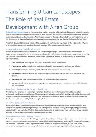 Transforming Urban Landscapes: The Role of Real Estate Development with ...