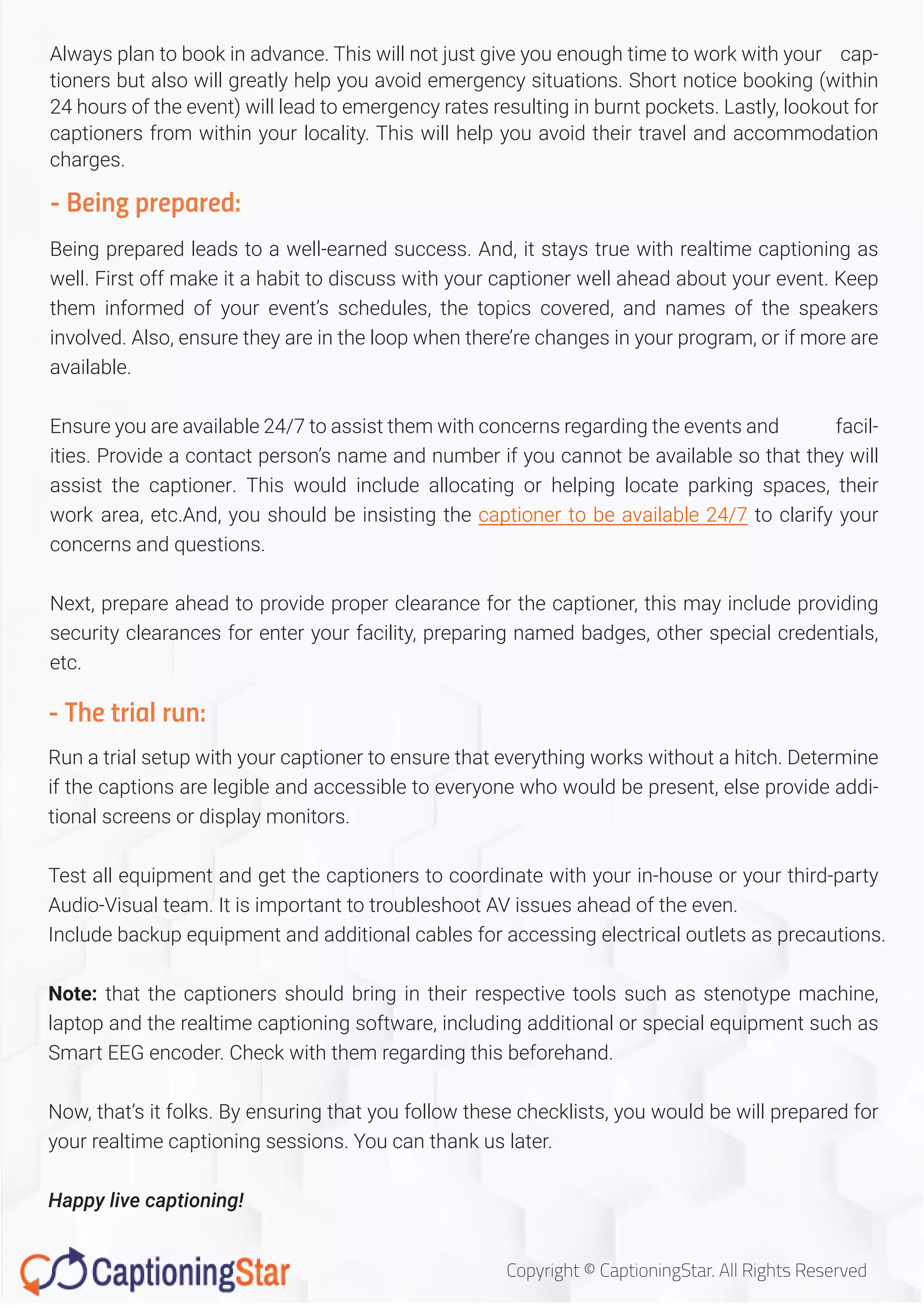Realtime captioning checklist | PDF