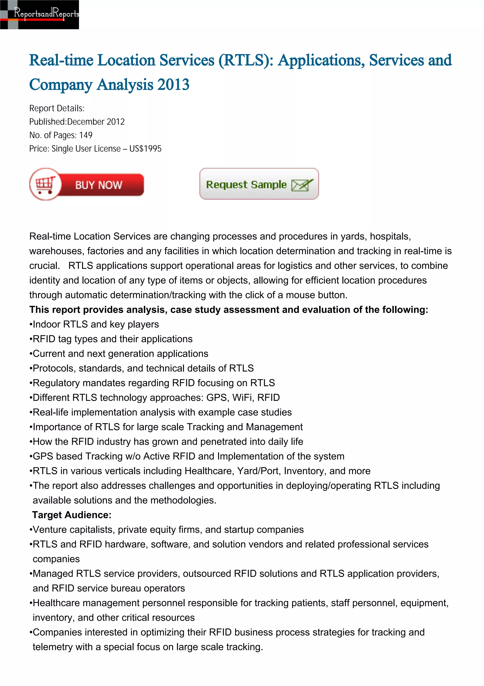 Real-time Location Services (RTLS): Applications, Services and Company Analysis 2013 | PDF