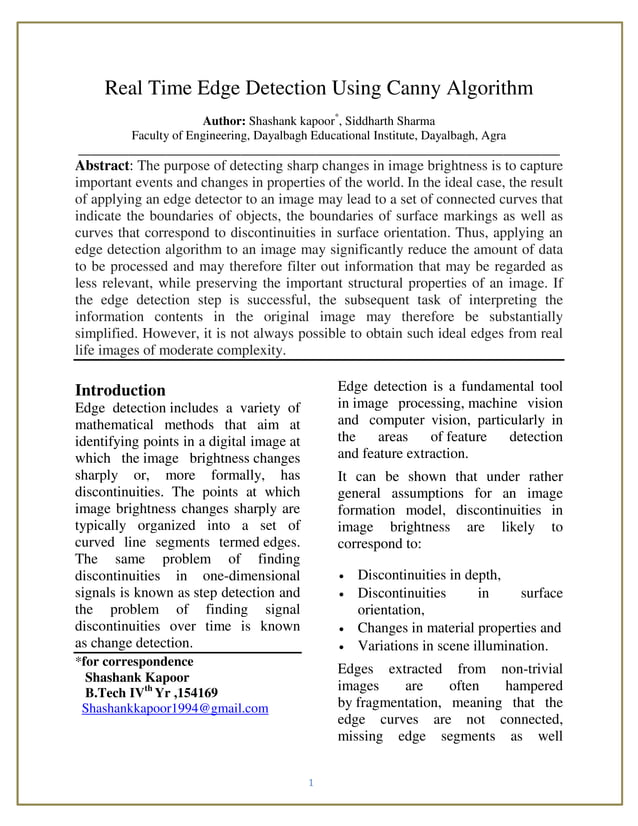 Real time Canny edge detection | PDF
