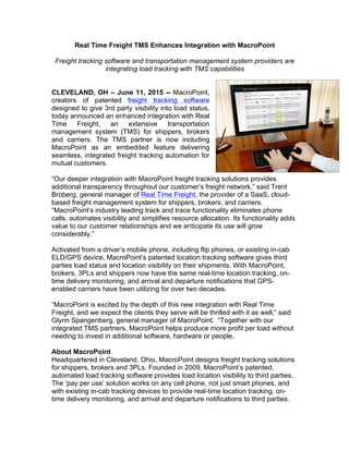 Press Release - Real Time Freight TMS Enhances Integration with ...