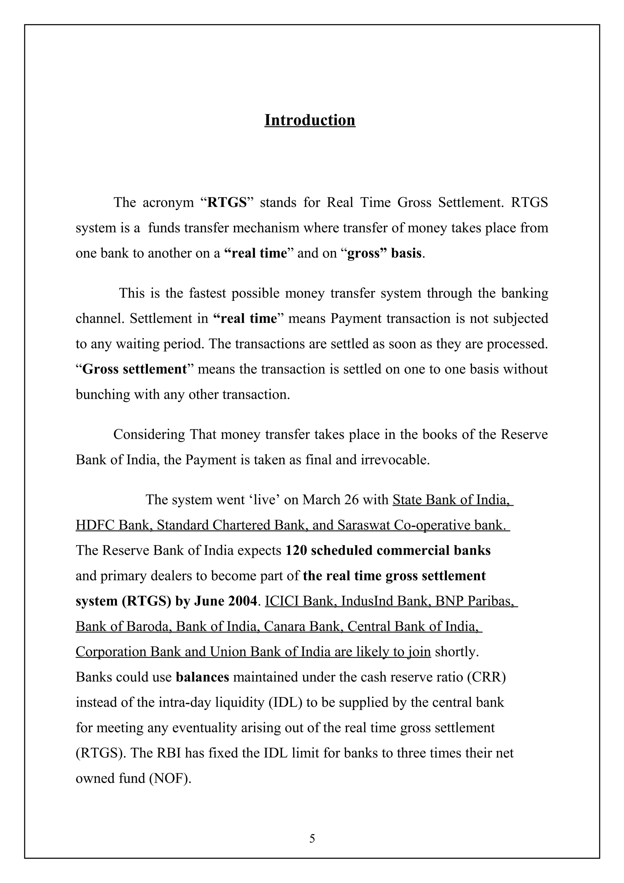 Real time gross settlement (rtgs) | DOC