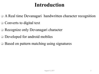 Real time handwritten devanagari character recognition | PPTX | Computing | Technology & Computing