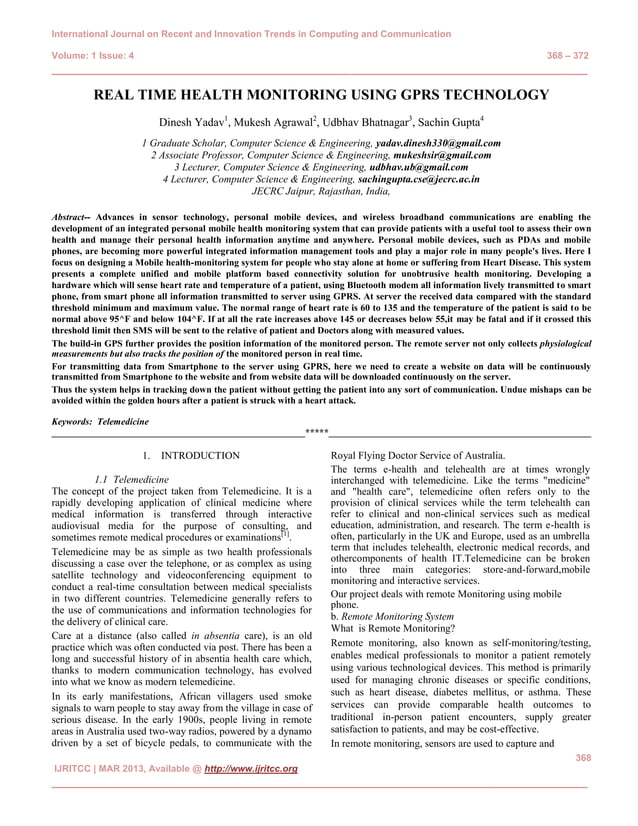 Real time health monitoring using gprs technology | PDF