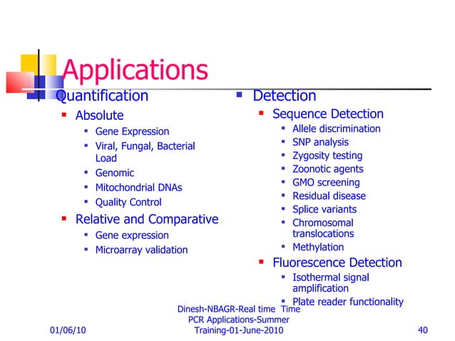 Real time pcr applications-training-june 2010 | PPT