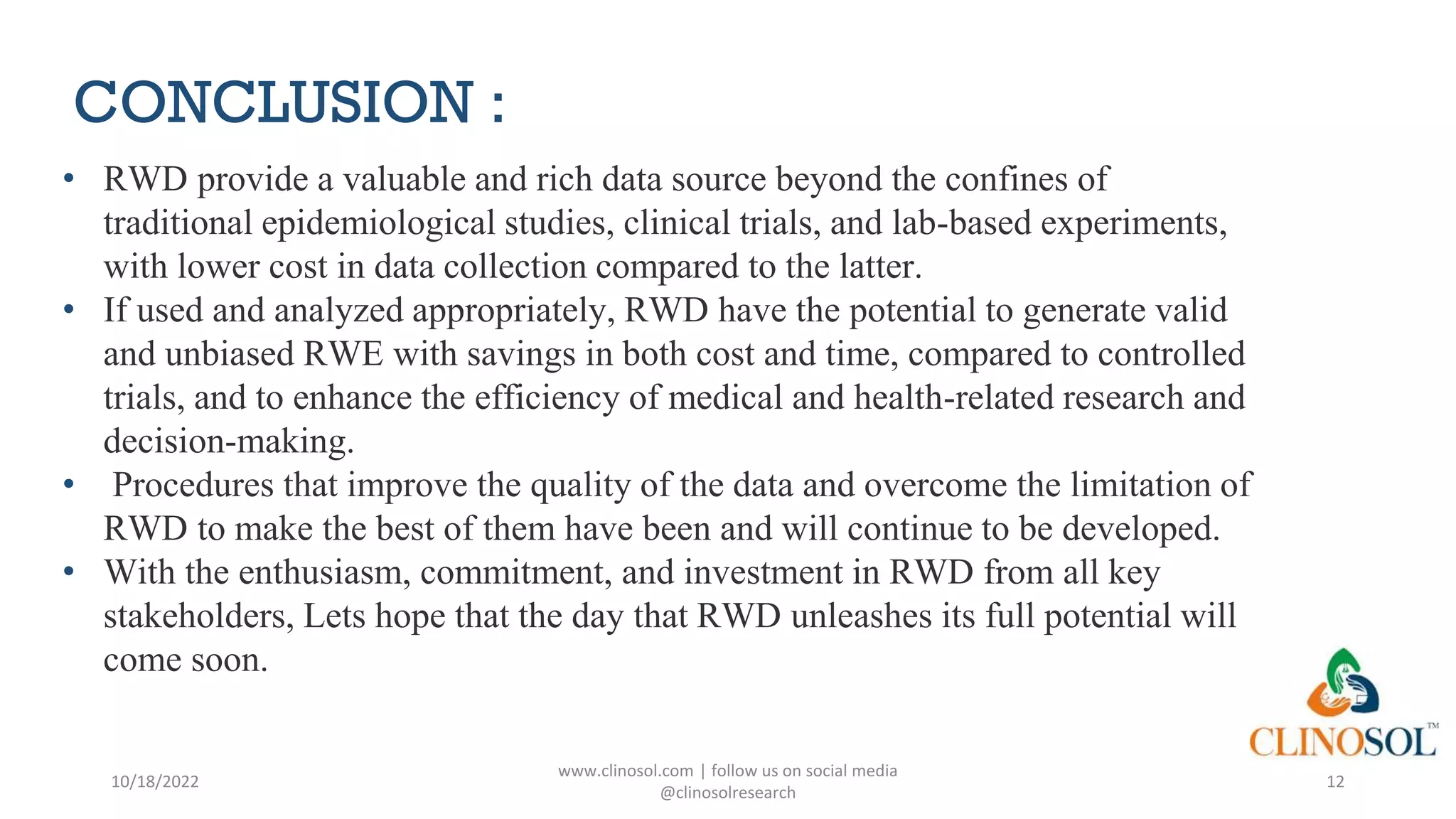 REAL WORLD DATA SOURCES AND APPLICATIONS IN HEALTH OUTCOMES RESEARCH | PPTX