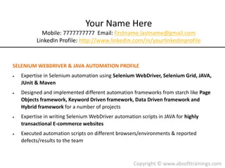 Real world selenium resume which gets more job interviews | PPTX