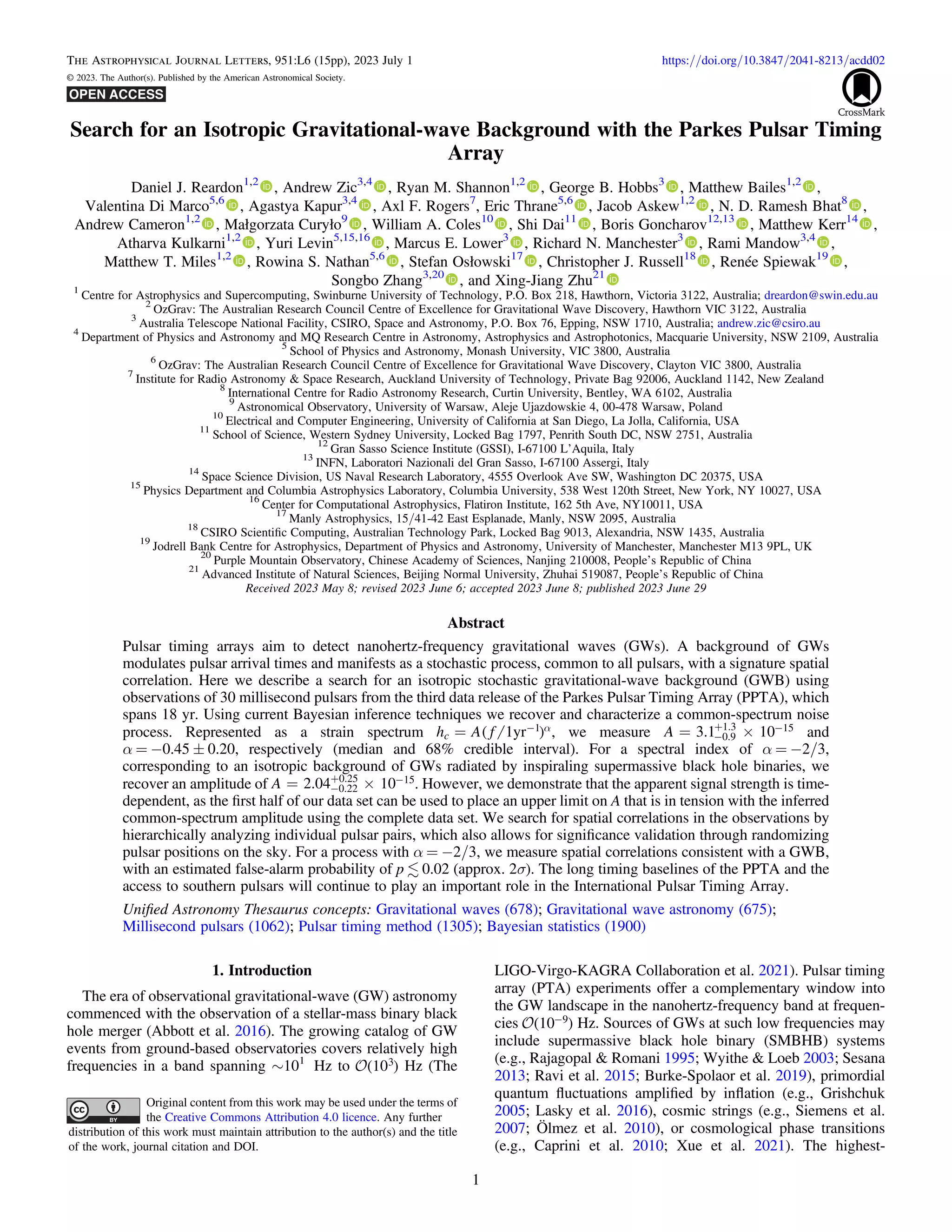 Search For An Isotropic Gravitational Wave Background With The Parkes Pulsar Timing Array Pdf