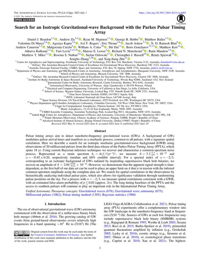 Search for an Isotropic Gravitational-wave Background with the Parkes Pulsar Timing Array | PDF