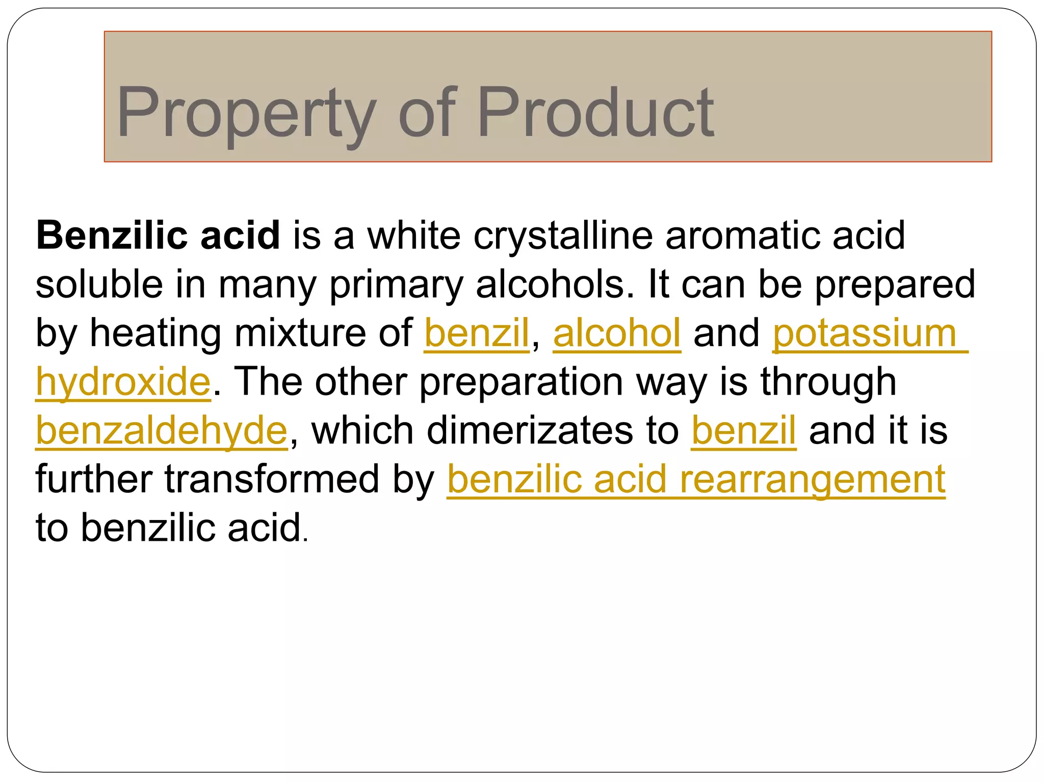 Rearrangement of benzilic acid | PPTX