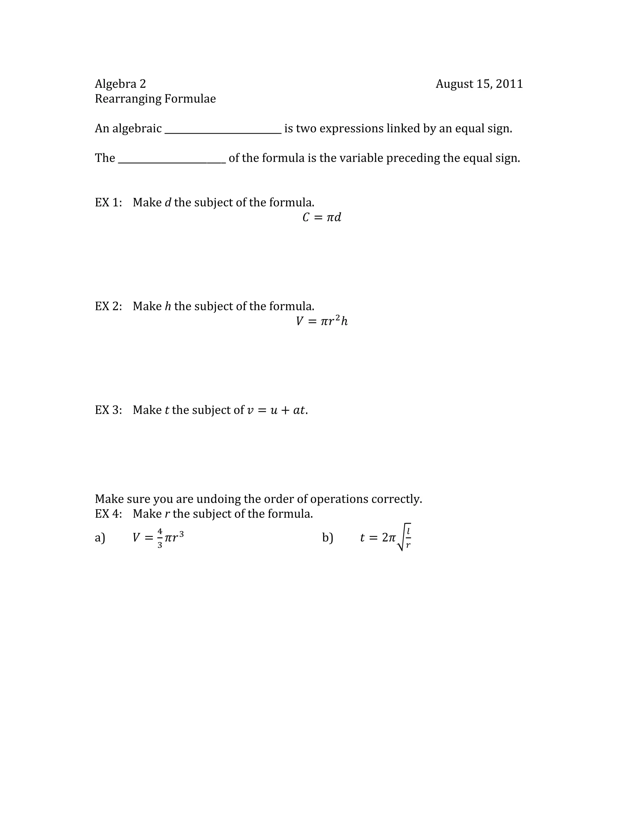 Rearranging formulae | DOCX