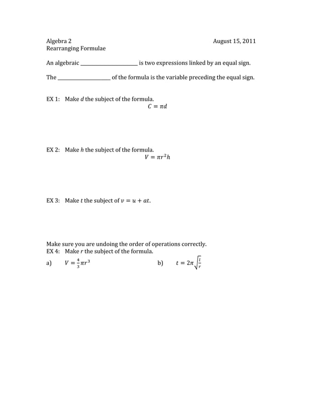 Rearranging formulae | DOCX