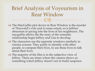 Rear window | PPTX | Screenwriting | Content Production