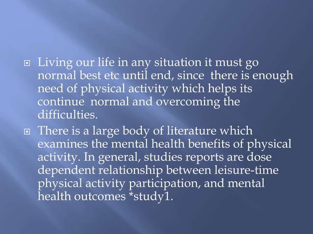 Physical activity and mental health | PPTX | Mental Health | Diseases ...