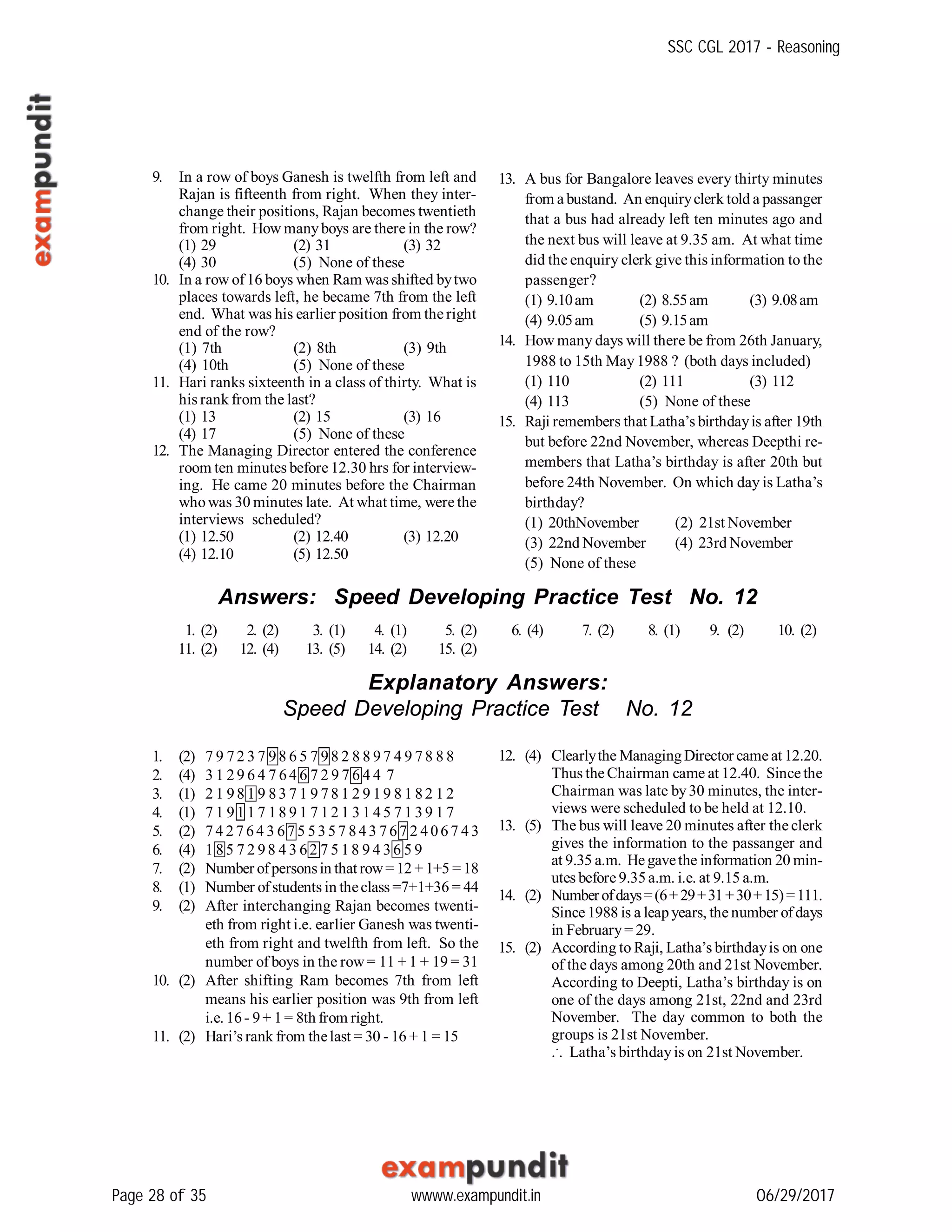 Reasoning practice-book for SSC exam preparation | PDF