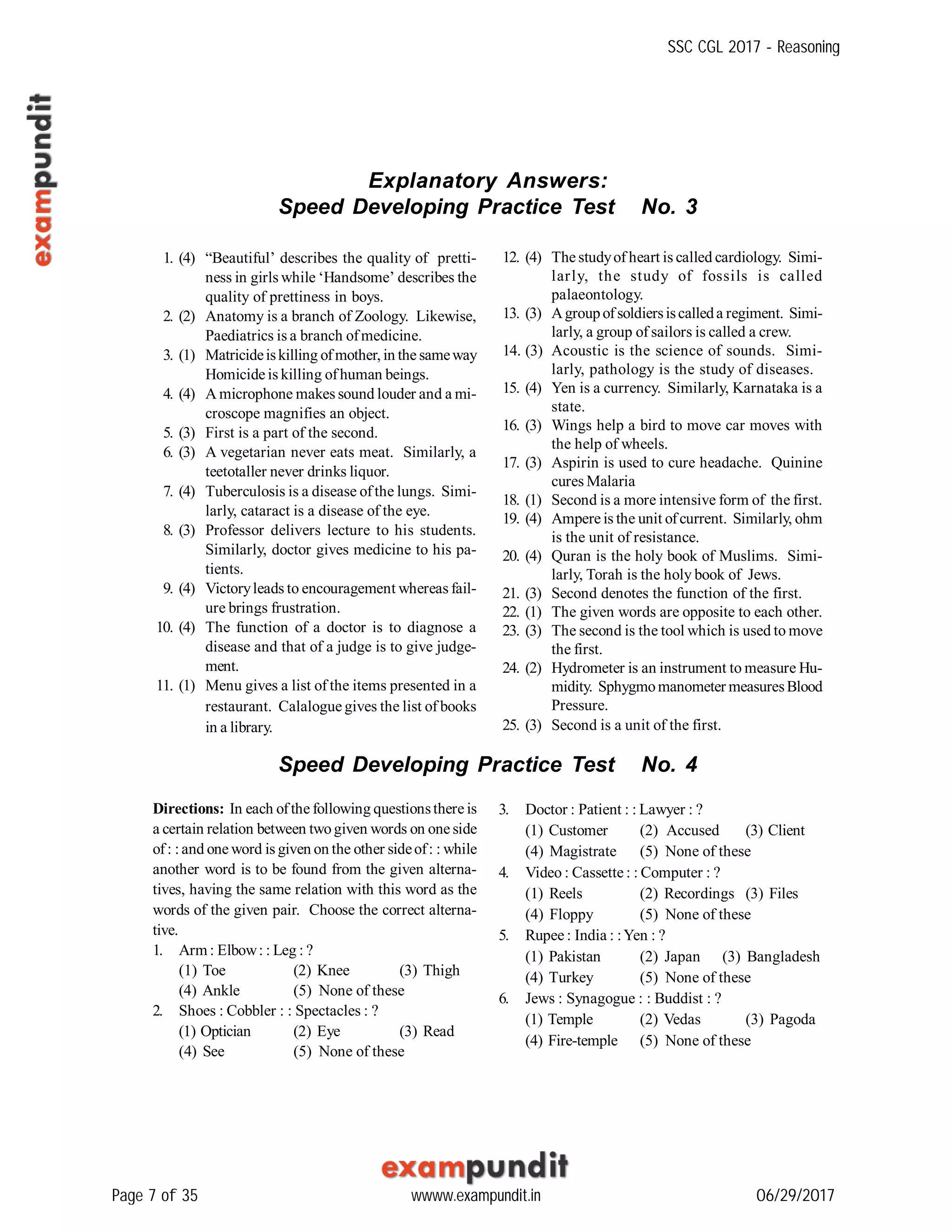 Reasoning practice-book for SSC exam preparation | PDF