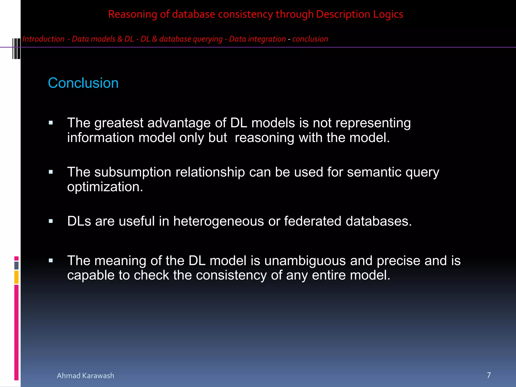 Reasoning Of Database Consistency Through Description Logics Pptx Databases Computer