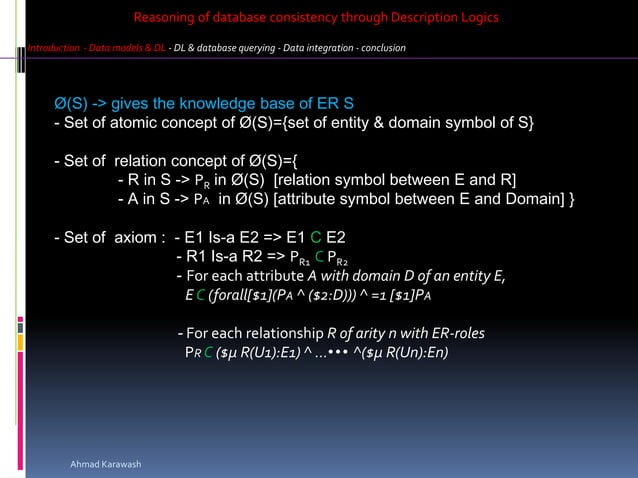 Reasoning Of Database Consistency Through Description Logics Ppt