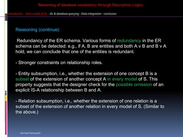 Reasoning of database consistency through description logics | PPT