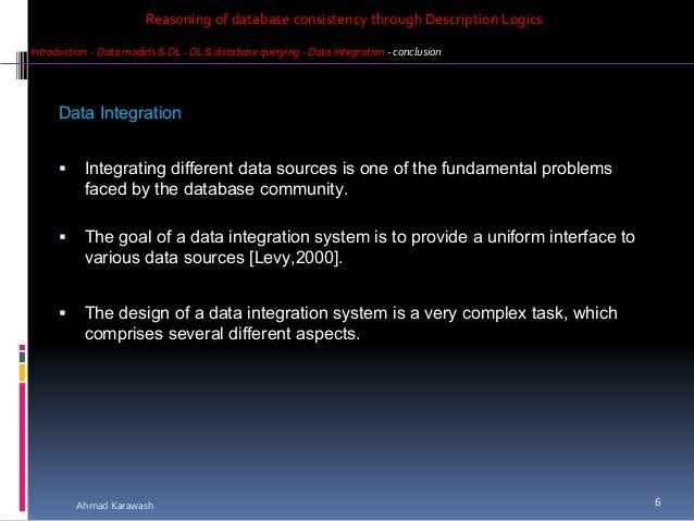 Reasoning of database consistency through description logics