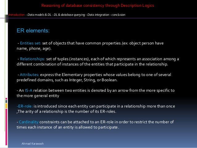 Reasoning of database consistency through description logics