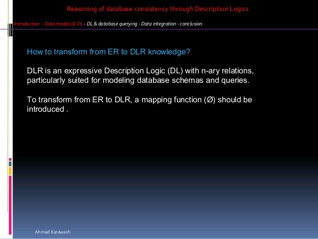 Reasoning of database consistency through description logics