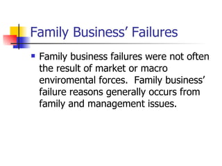 Reasons Of Family Business Failures | PPT | Parenting | Family and ...
